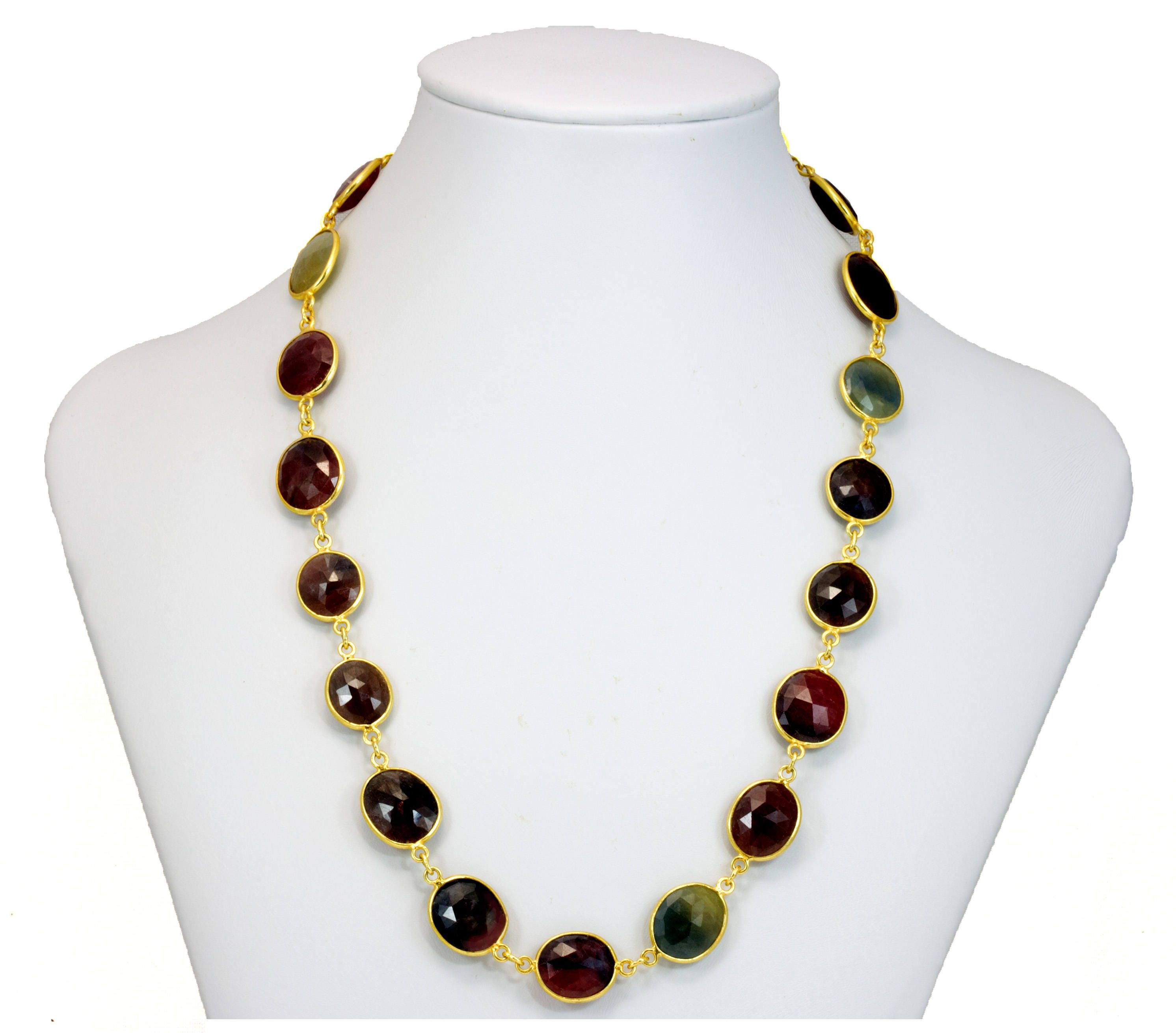 Azul zafiro rojo rubí collar cadena de cadena de cadena - Etsy España