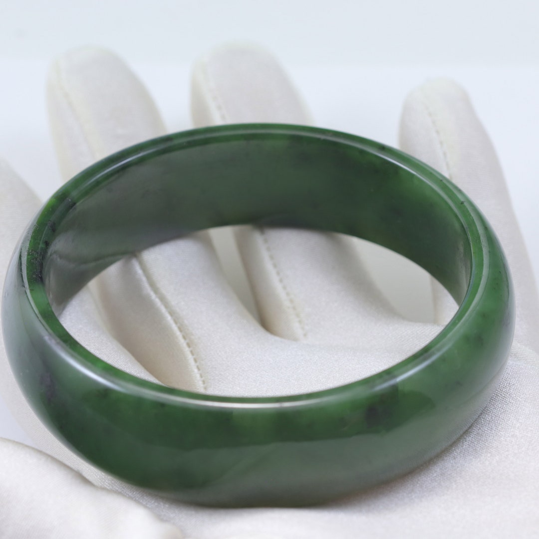 Jade Bracelet Green Nephrite Bangle 7 3/4 Inch Simple Everyday Thick or ...