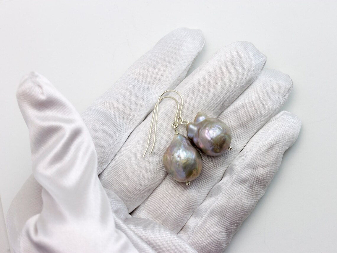 Baroque Pearl Earrings Sterling Silver or 14k Solid Yellow Gold or ...