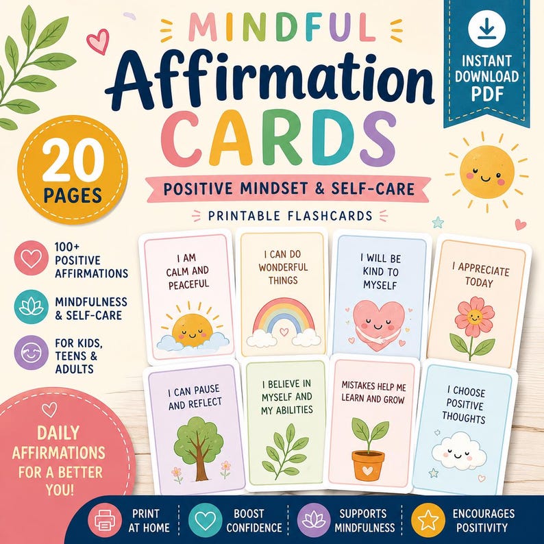 Mindful Positive Quotes PDF | Self Care Flashcards & Mindset Boosters ...