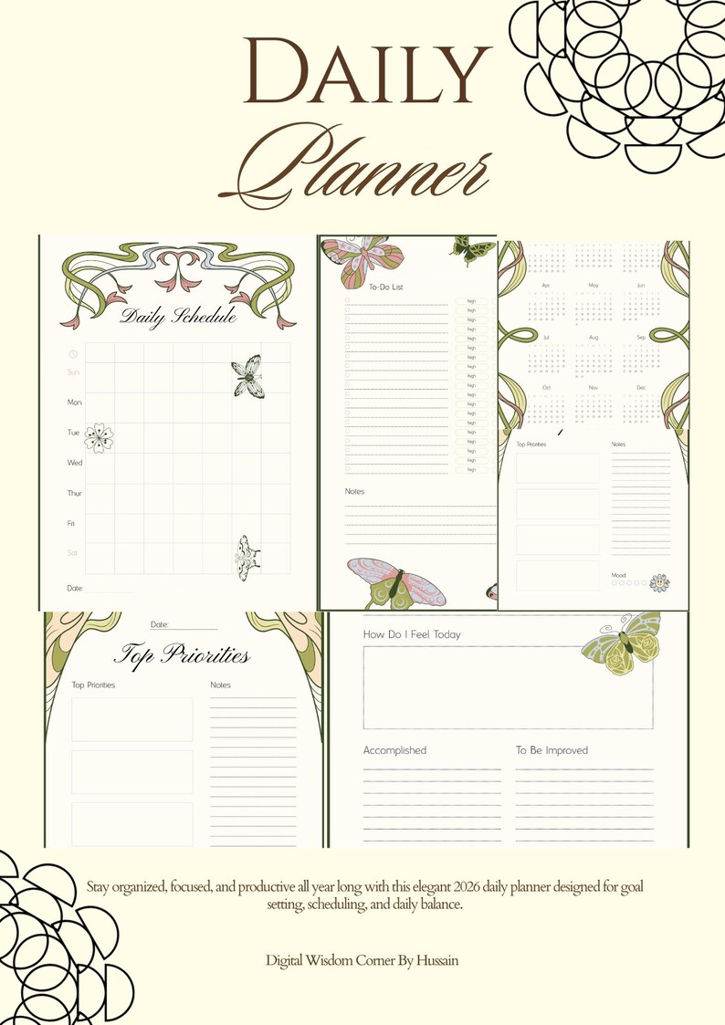 Boho Daily Planner Printable, Pastel Green Pink Productivity Pages ...