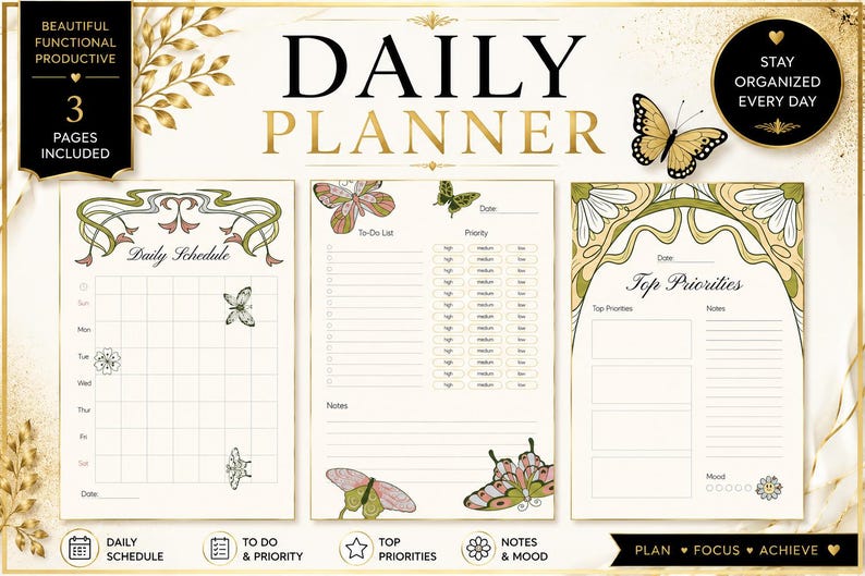 Boho Daily Planner Printable, Pastel Green Pink Productivity Pages ...