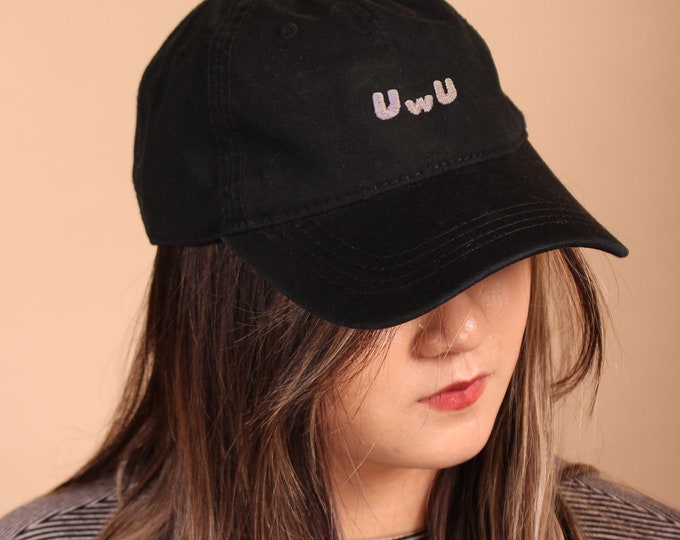 Uwu Embroidered Dad Hat Black/pink - Etsy