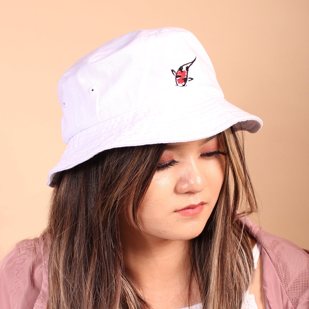Embroidered Koi Fish Bucket Hat White - Etsy