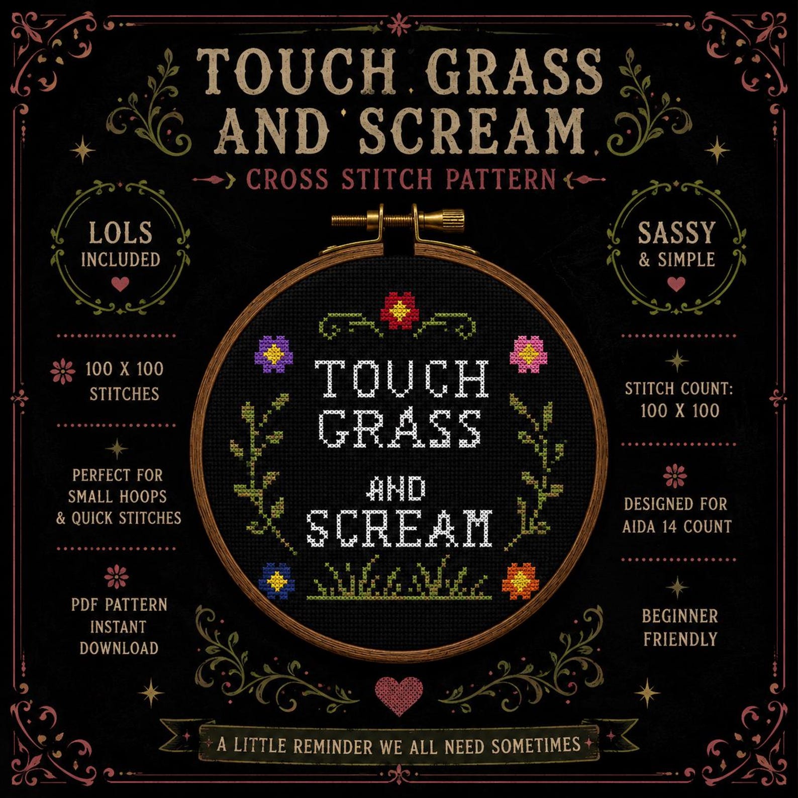 Dark Humor Cross Stitch Pattern | Funny Cottagecore Beginner PDF ...