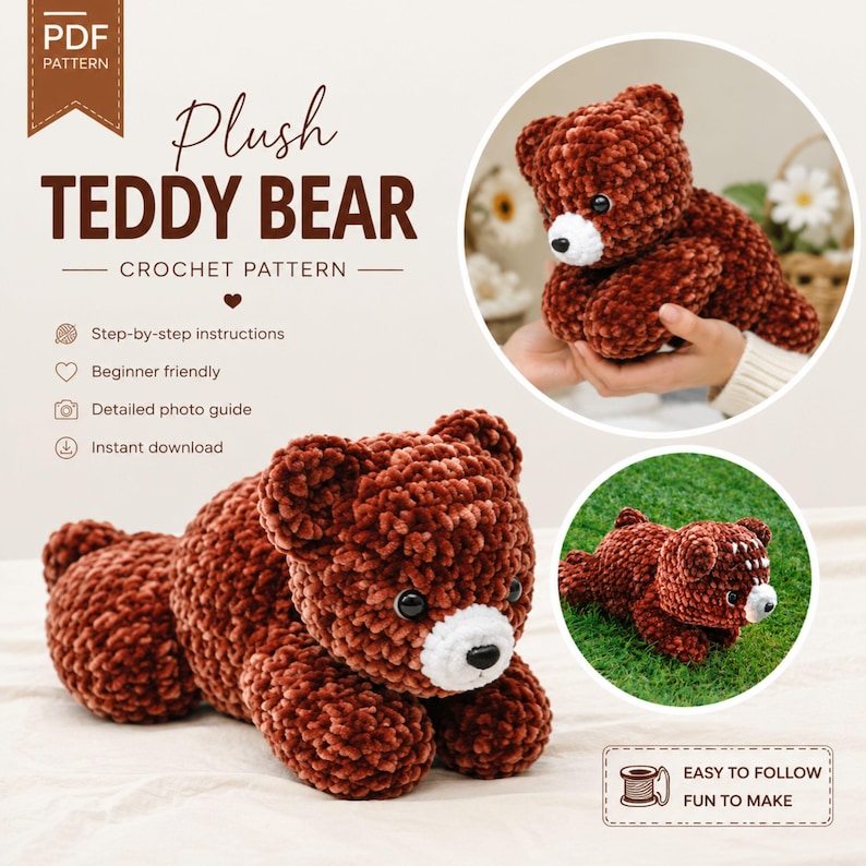 Plush Teddy Bear Crochet Pattern Pdf Beginner Friendly Amigurumi Bear