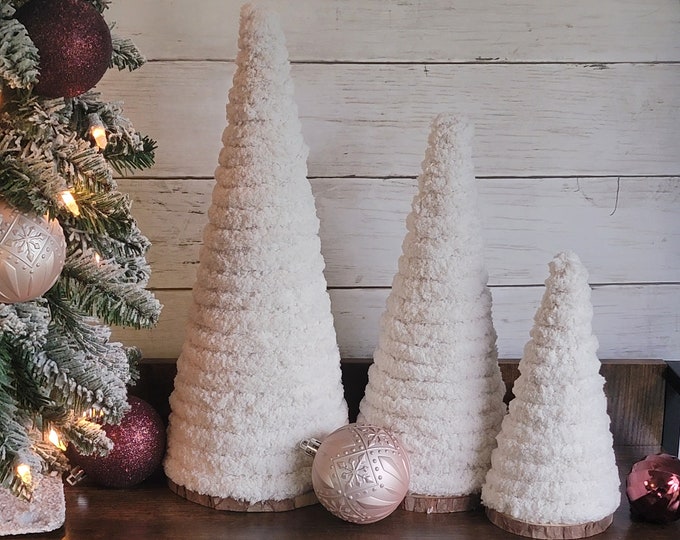 Beige Chenille Trees, Set of 3, 14 Inch and Less, Wrapped Christmas ...