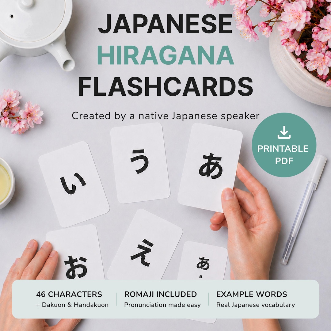 Hiragana Flashcards Printable PDF | Japanese Language Learning Cards ...