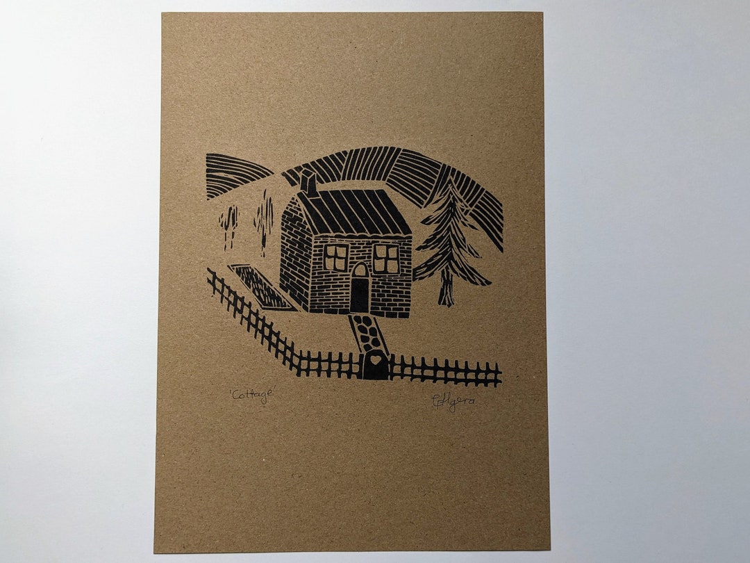 Small Cottage Original Linocut Print - Etsy