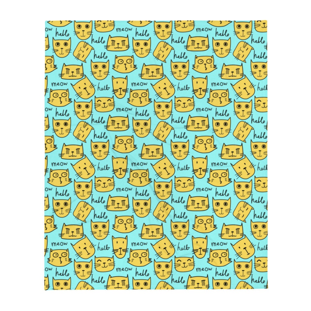 Throw Blanket With Yellow Funny Cats Meow Hello Cats Soft | Etsy