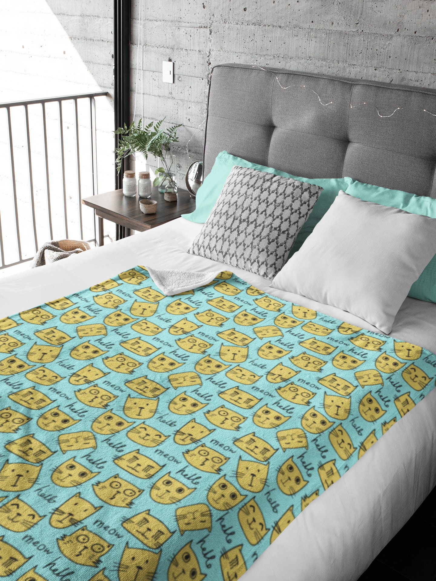 Throw Blanket With Yellow Funny Cats Meow Hello Cats Soft | Etsy