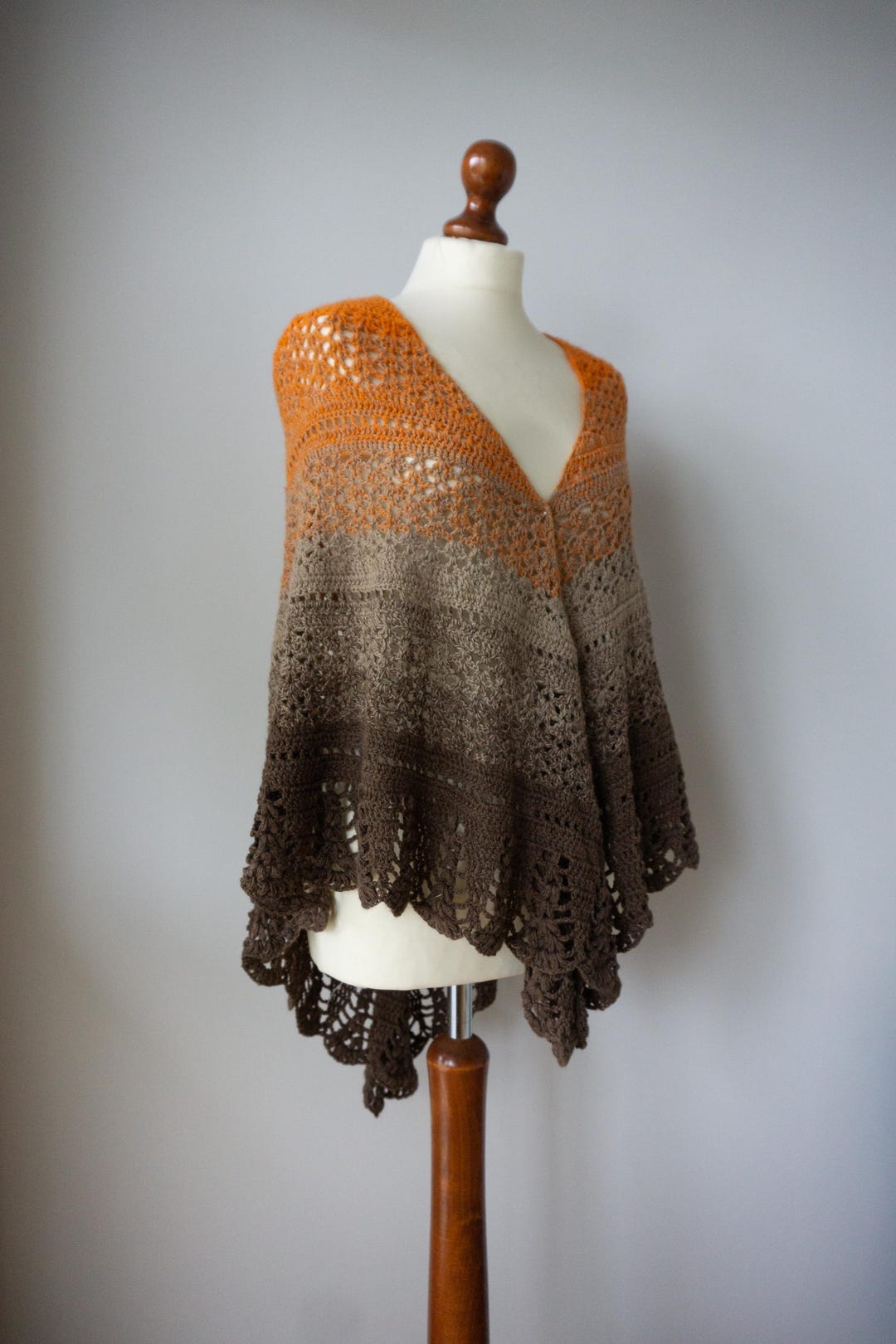Handmade Lace Shawl in Orange and Brown Shades; Ombre and Colorful ...