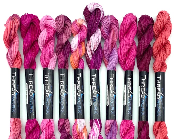 Threadworx Bright Pink Collection 10 Colors Variegated Embroidery Floss ...