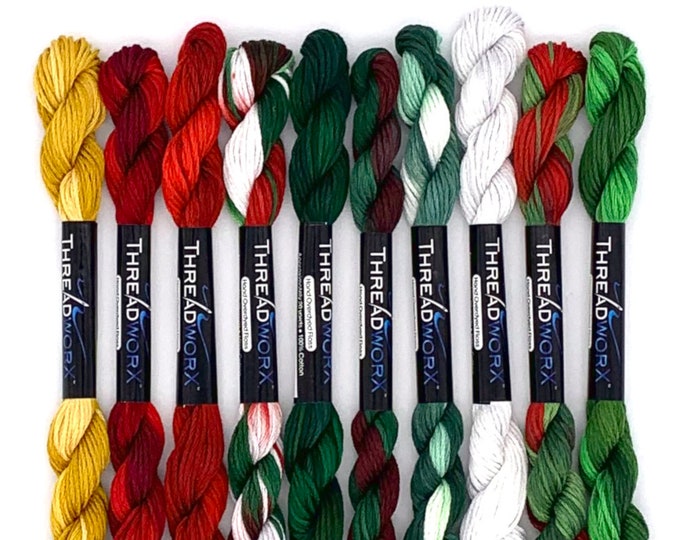 Threadworx Christmas Collection 10 Colors Variegated Embroidery Floss ...