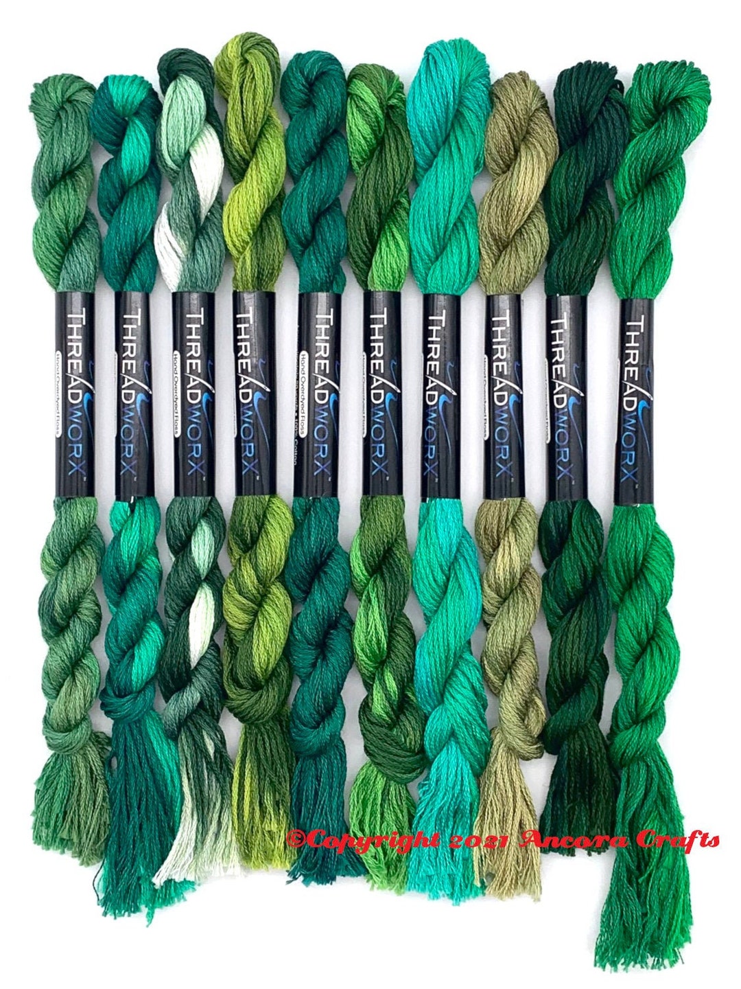 Threadworx Bright Green Collection - 10 Colors Variegated Embroidery ...
