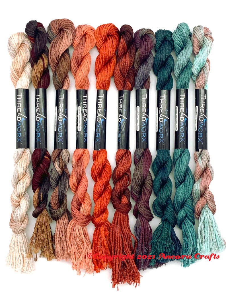 Threadworx Fall Lake Collection - 10 Colors Variegated Embroidery Floss ...