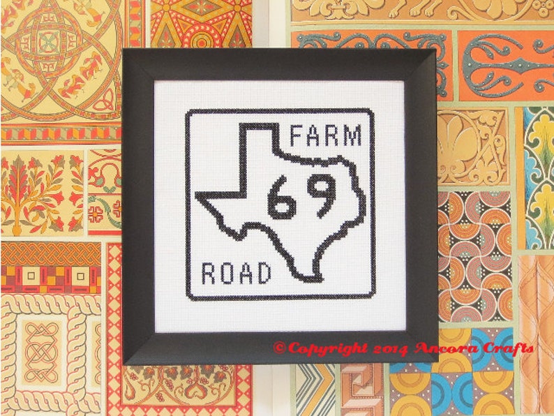Texas Cross Stitch Pattern Farm Road Sign PDF | Etsy
