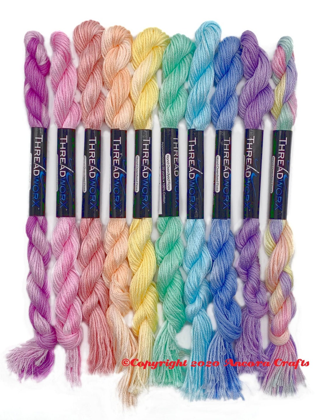 Threadworx Rainbow Pastel Collection - 10 Colors Variegated Embroidery ...