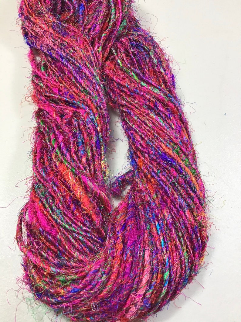 10 yd Recycled Sari Silk Yarn Jewel Tone Tassel Boho Journal | Etsy