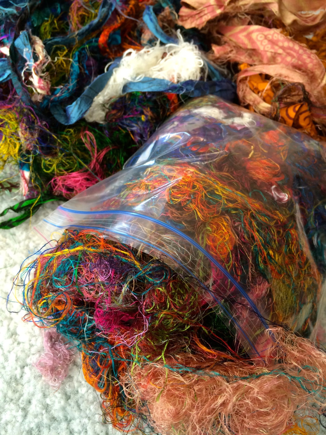 1 Oz Sari Silk Threads W/ribbon Pieces Boho Junk Journal Fiber Beads ...