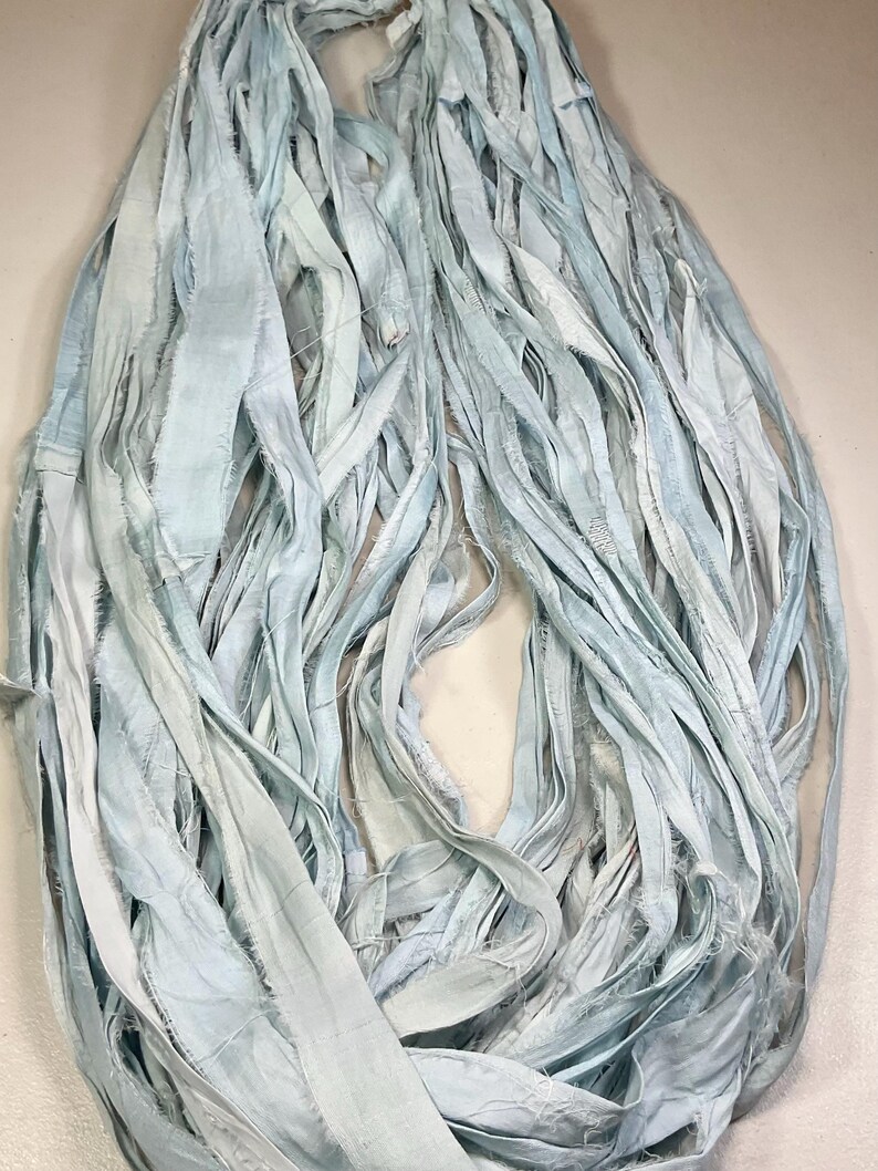 Recycled Sari Silk Ribbon Light Blue Baby Blue Jewelry Tassel Boho ...