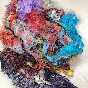 1 Oz Sari Silk Threads W/ribbon Pieces Boho Junk Journal Fiber Beads ...
