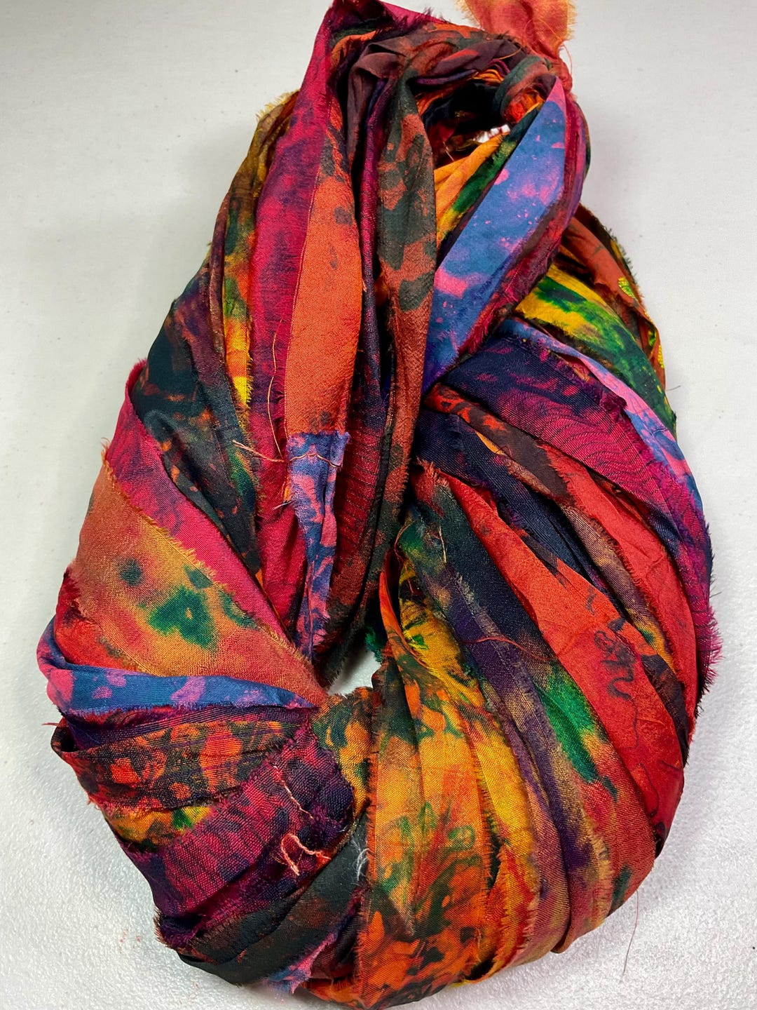 Red Orange Mix Tie Dye Sari Ribbon Tassel Boho Junk Journal Fiber Beads ...