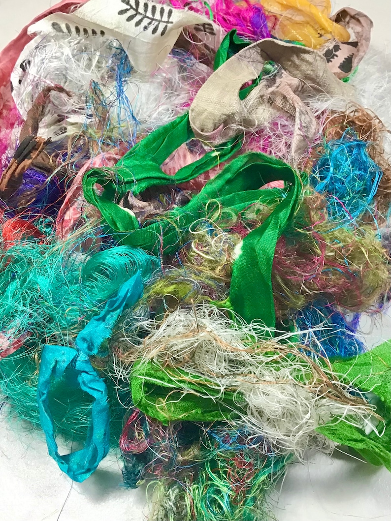 1 Oz Sari Silk Threads W/ribbon Pieces Boho Junk Journal Fiber Beads ...