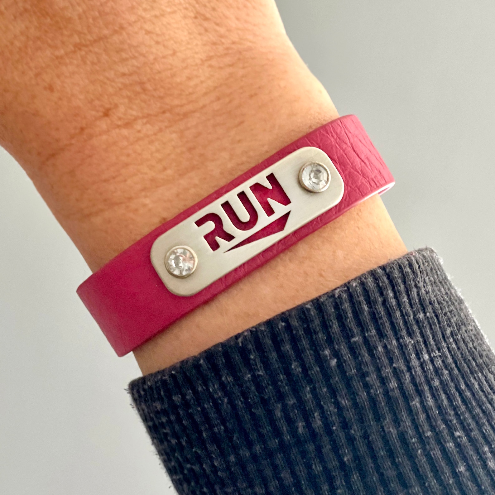 RUN Bracelet bling Leather ATHLETE INSPIRED - Etsy