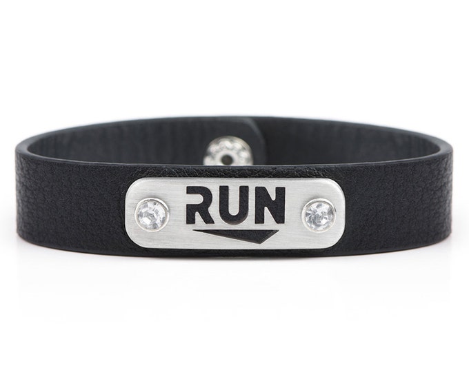RUN Bracelet bling Leather ATHLETE INSPIRED Running Wristband W/crystal ...