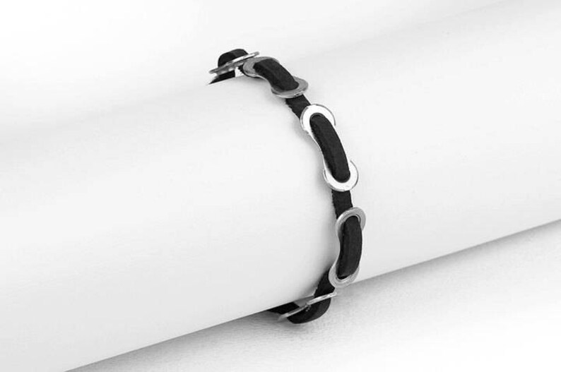 Cyclist Bracelet, Bike Chain Link & Leather Bracelet Black, Brown and ...