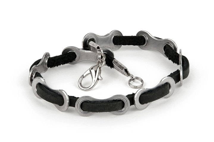 Cyclist Bracelet, Bike Chain Link & Leather Bracelet Black, Brown and ...