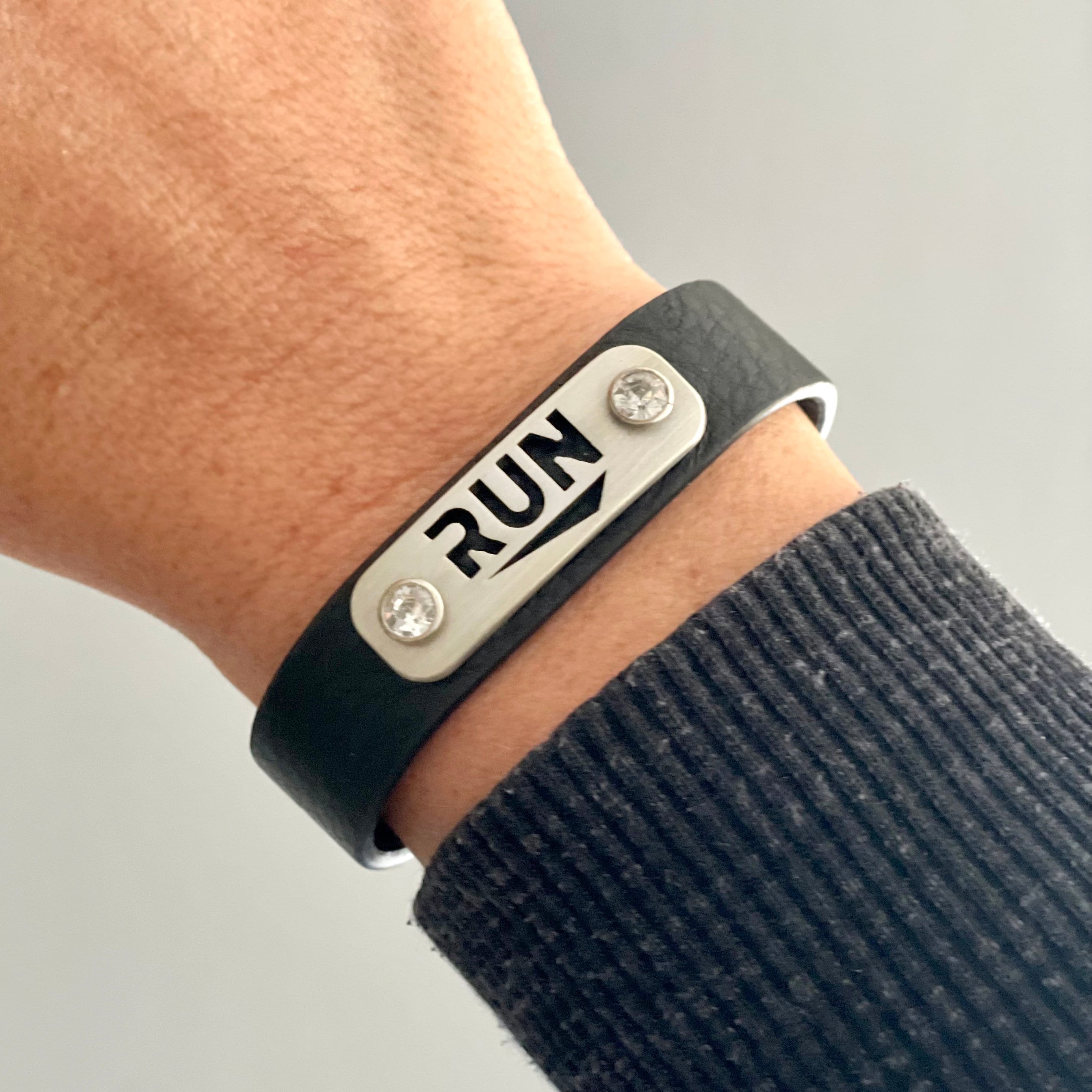 RUN Bracelet "bling" Leather - ATHLETE INSPIRED Running Wristband W ...
