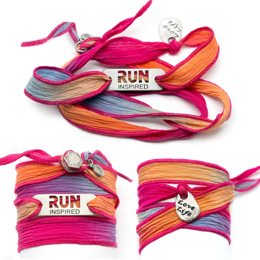 RUN Inspired - Running Silk Wrap Bracelet - Pink, Inspirational Run ...