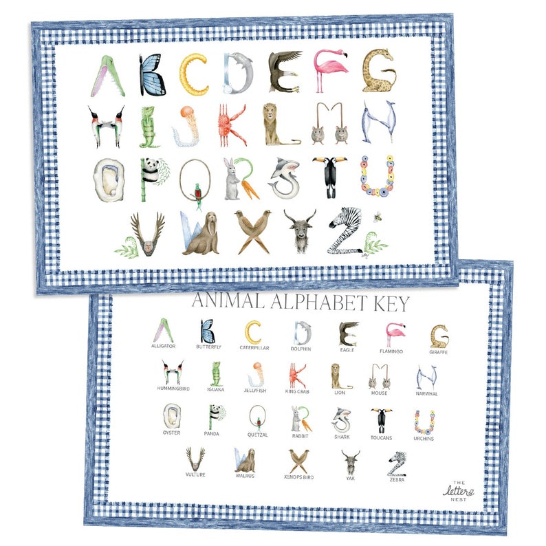 Animal Alphabet Placemat for Kids | Laminated - Set of 2 | Children's ...