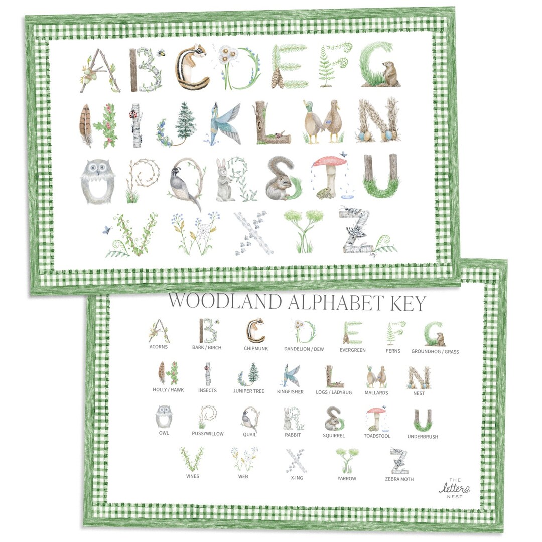 Woodland Alphabet Placemat for Kids | Laminated - Set of 2 | Children's ...