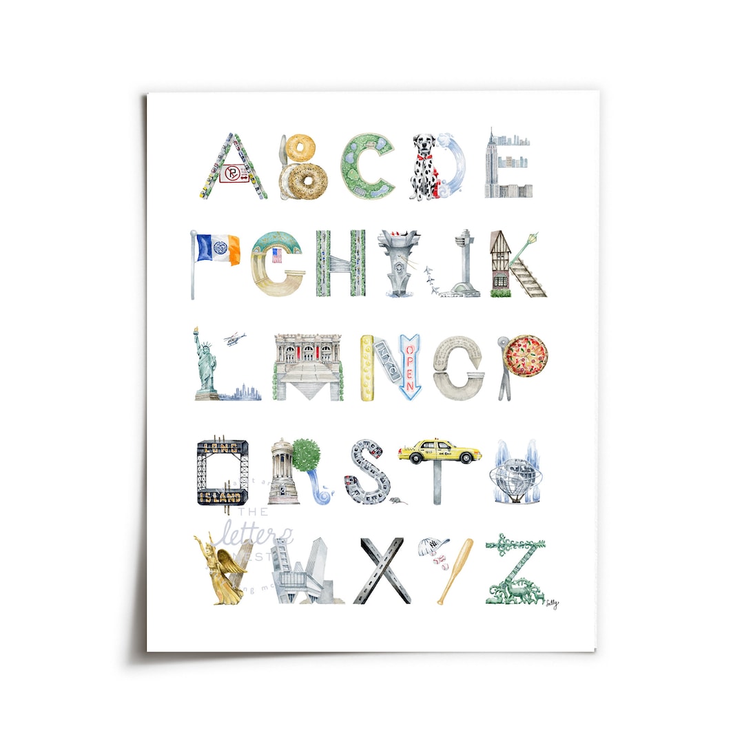 New York City Alphabet Print | Framed Watercolor Print | NYC Print ...