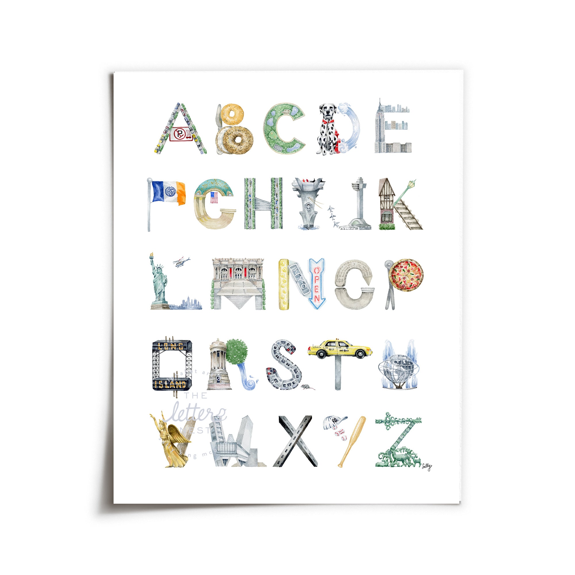 New York City Alphabet Print | Framed Watercolor Print | NYC Print ...