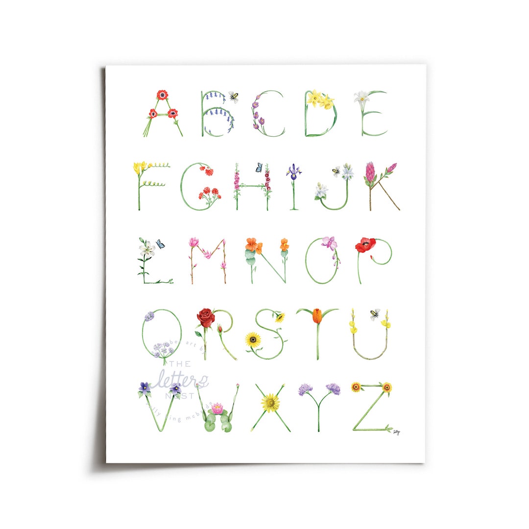 Flower Alphabet Print | Children's ABC Print | Framed Watercolor Print ...