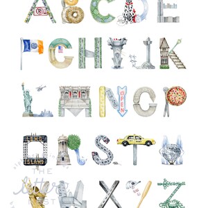 New York City Alphabet Print | Framed Watercolor Print | NYC Print ...