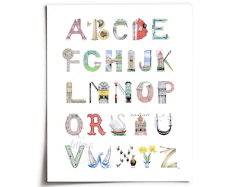 New York City Alphabet Print | Framed Watercolor Print | NYC Print ...