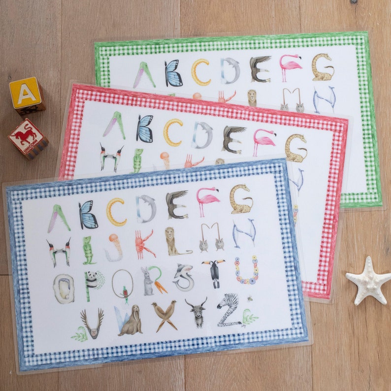 Animal Alphabet Placemat for Kids | Laminated - Set of 2 | Children's ...