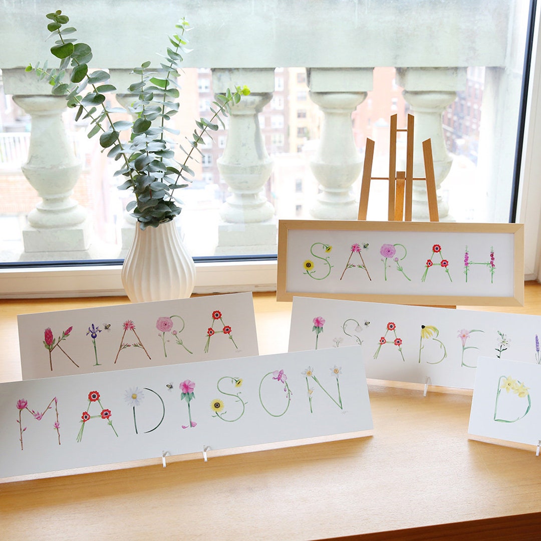 Custom Flower Name & Monogram Print | Personalized Watercolor Flower ...