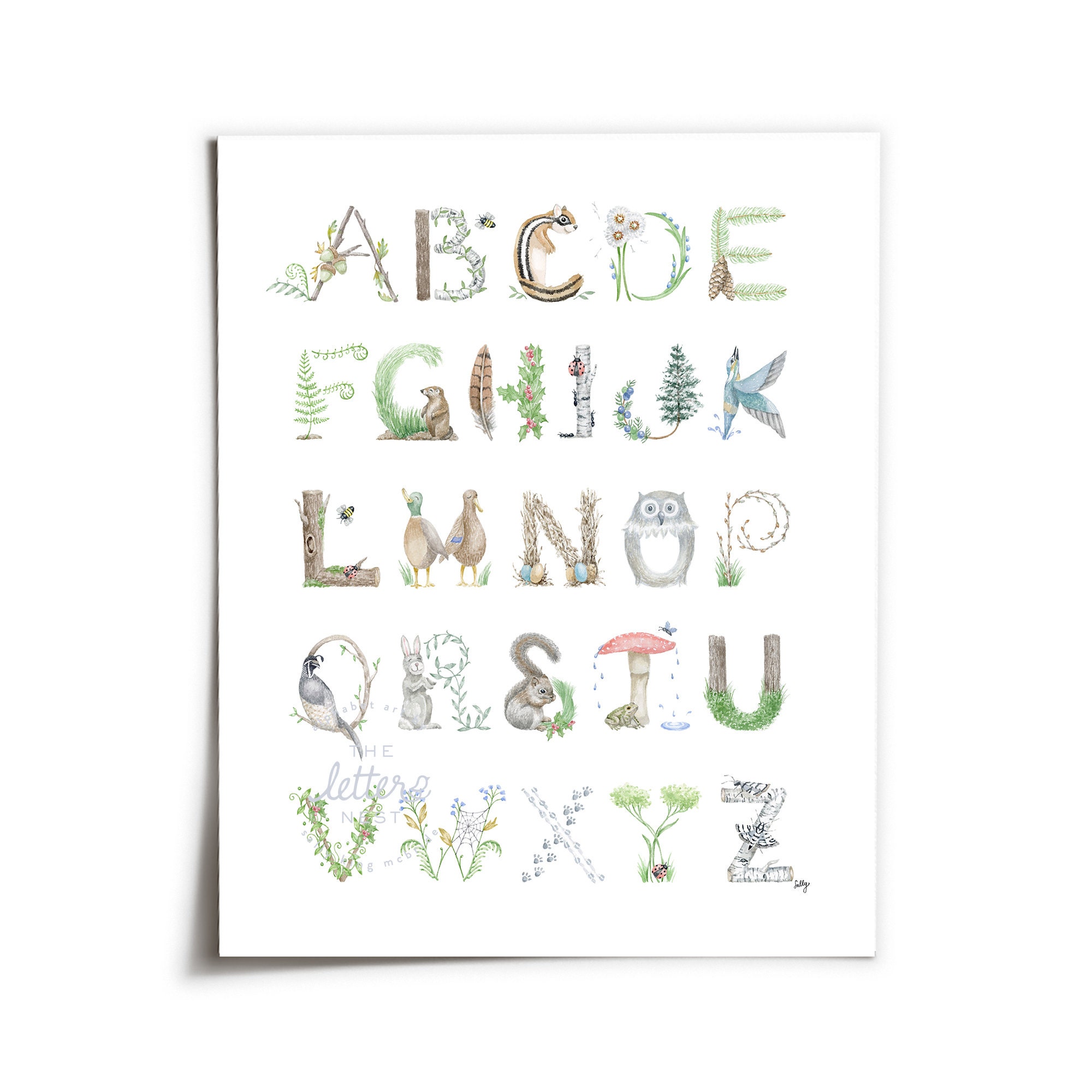 Woodland Alphabet Poster | Watercolor ABC Artwork | Children's Decor ...