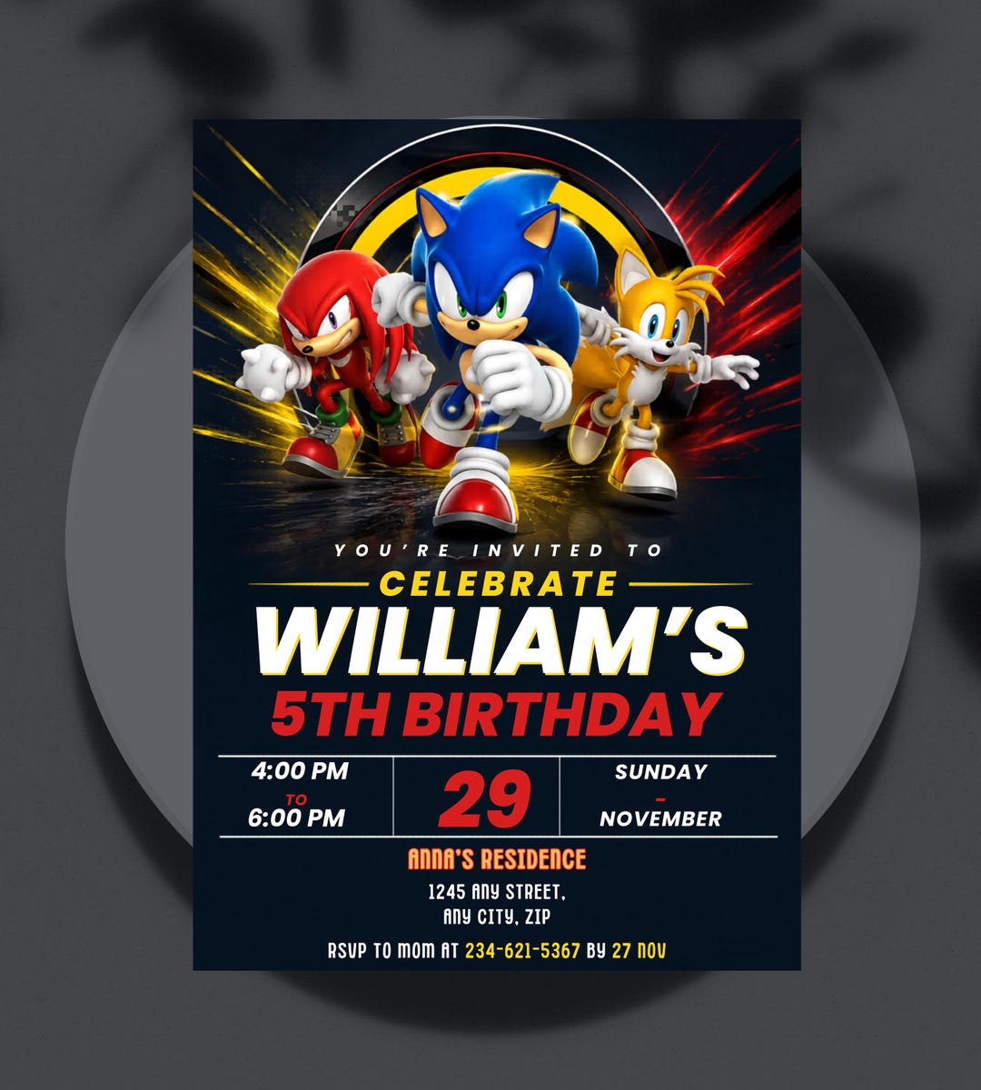 Sonic Birthday Invitation, Speed Gaming Party Invite, Editable Canva ...