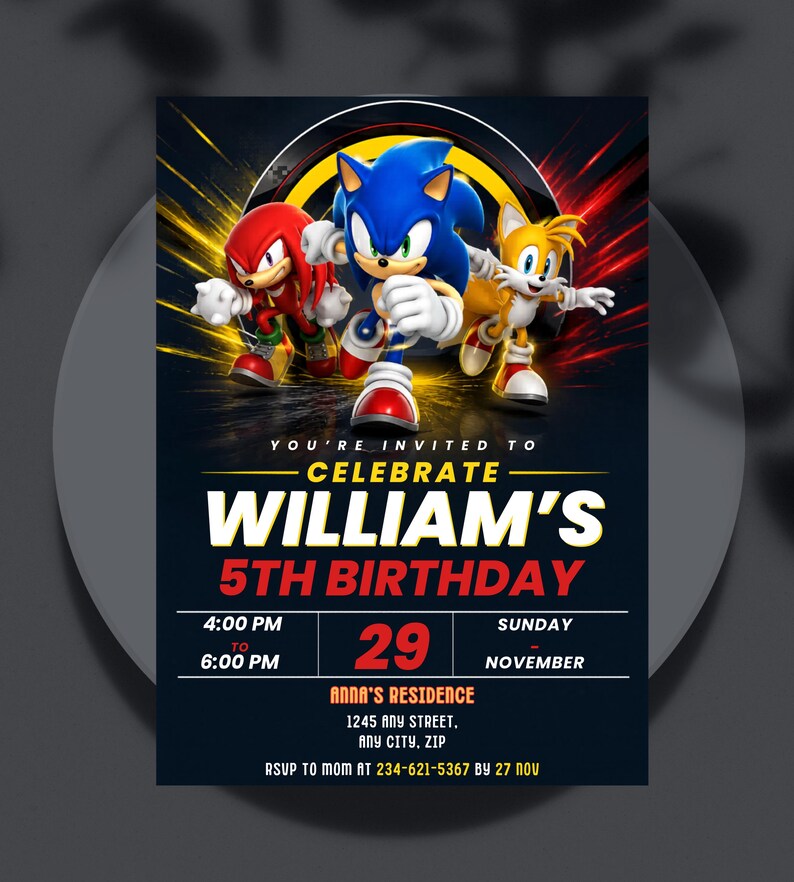 Sonic Birthday Invitation, Speed Gaming Party Invite, Editable Canva ...