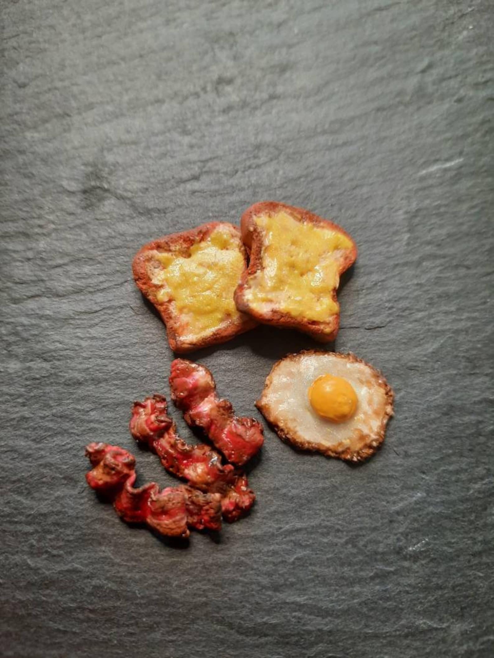 Polymer Clay Miniature Breakfast, Fried Egg, 2 Pieces of Butter Toast ...