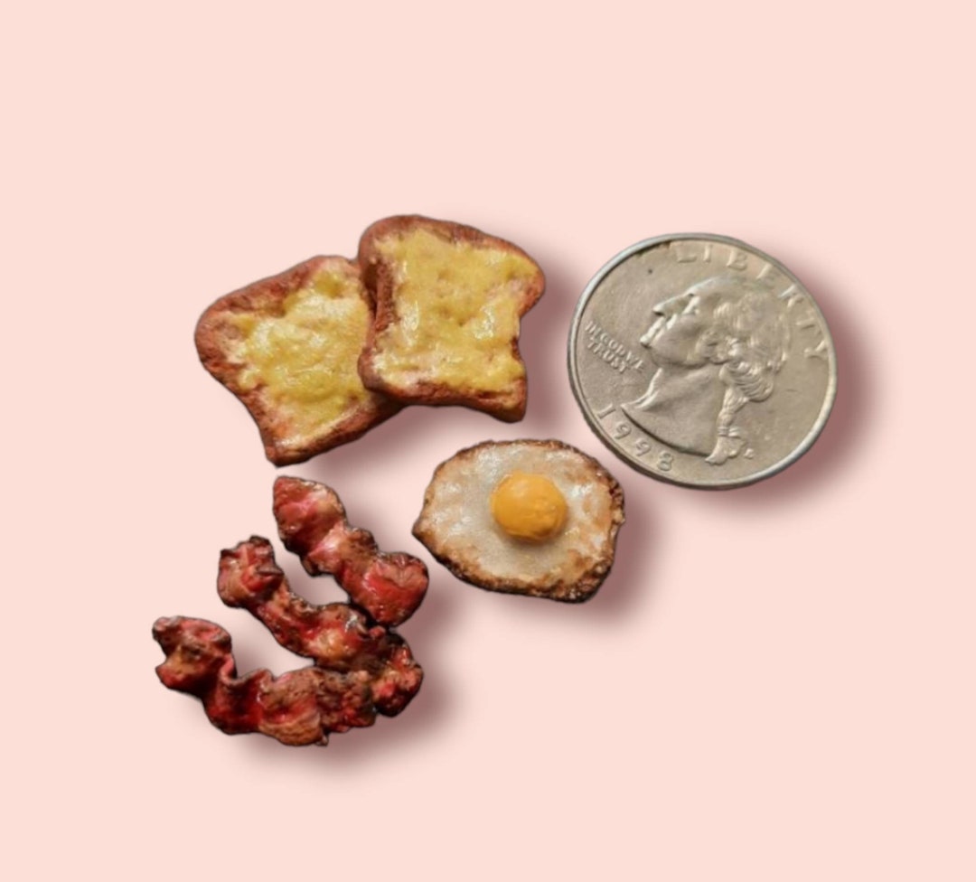 Polymer Clay Miniature Breakfast, Fried Egg, 2 Pieces of Butter Toast ...