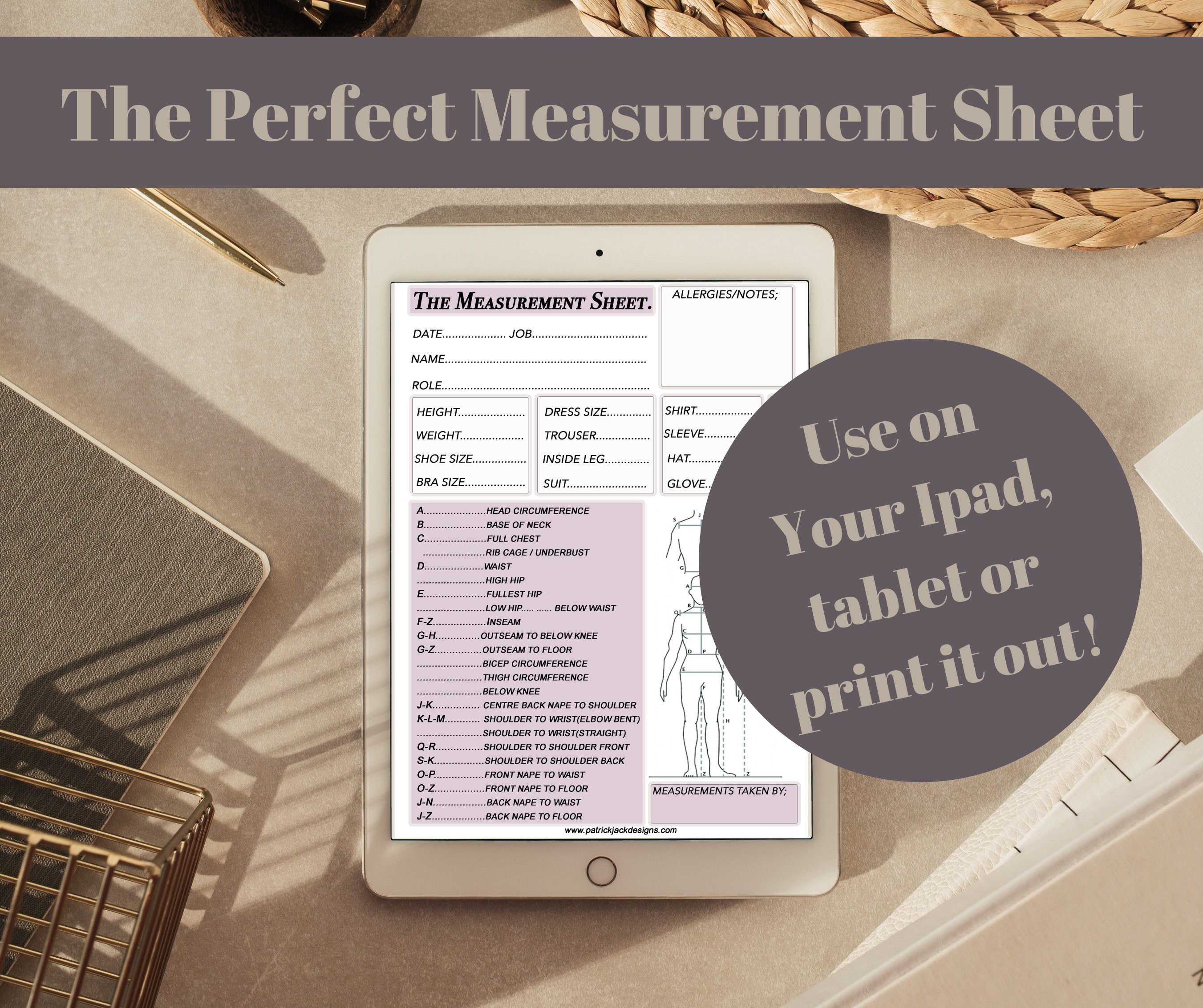 The Perfect Measurement Sheet - Digital Sewing Measurement Sheet Size ...