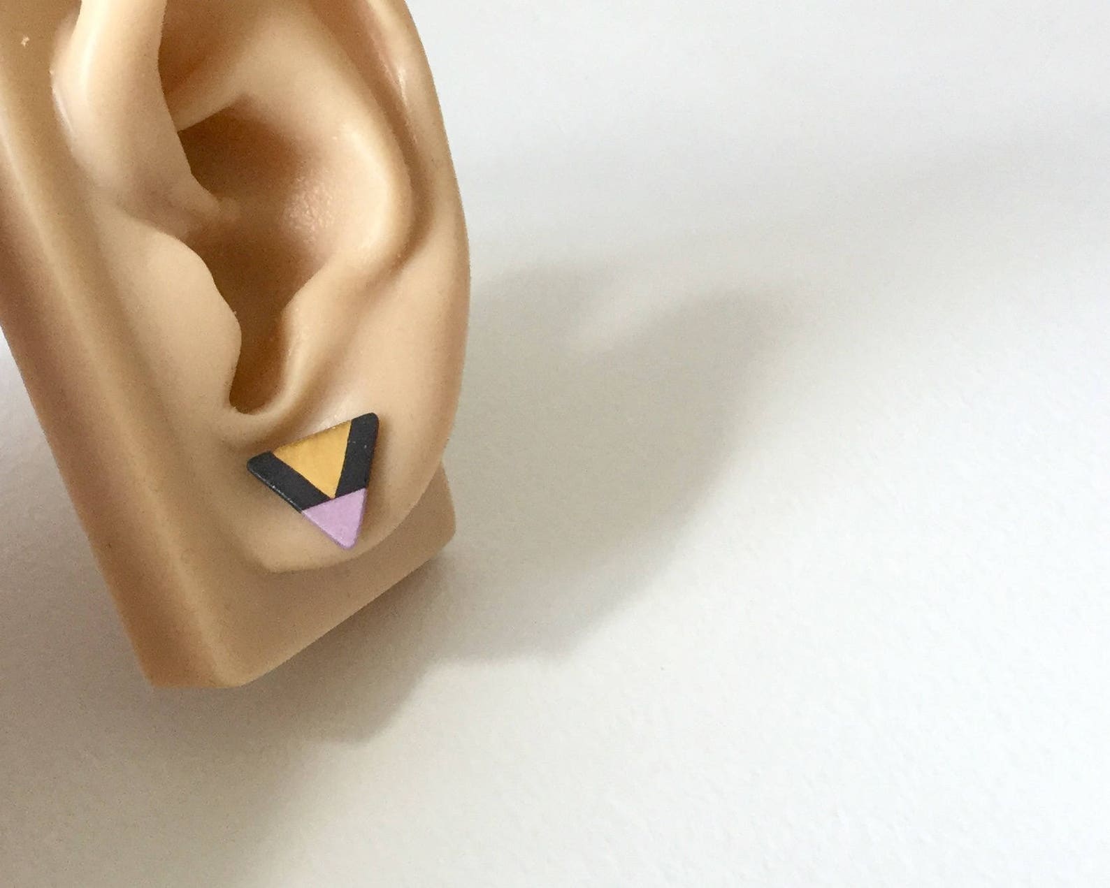 Porcelain Triangle Stud Earrings Pastel Pink Black 24k Gold | Etsy